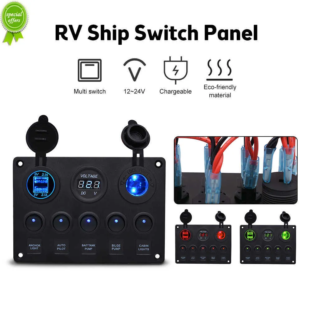 LED Rocker Switch Panel With Dual USB Charger Ports & Voltmeter ...