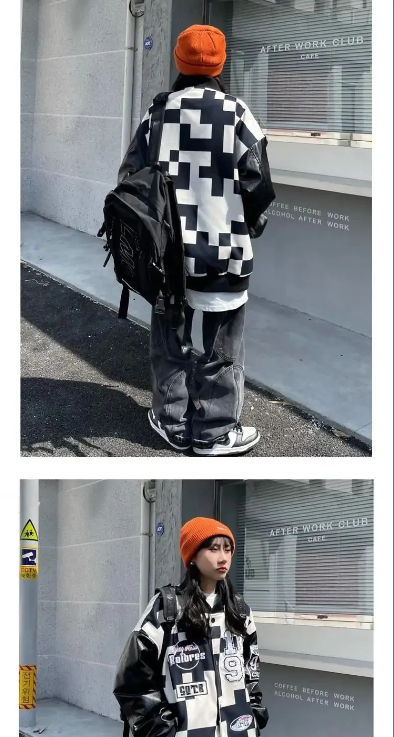 Women's Versatile American Street Checker Baseball Suit Jacket, Black ...