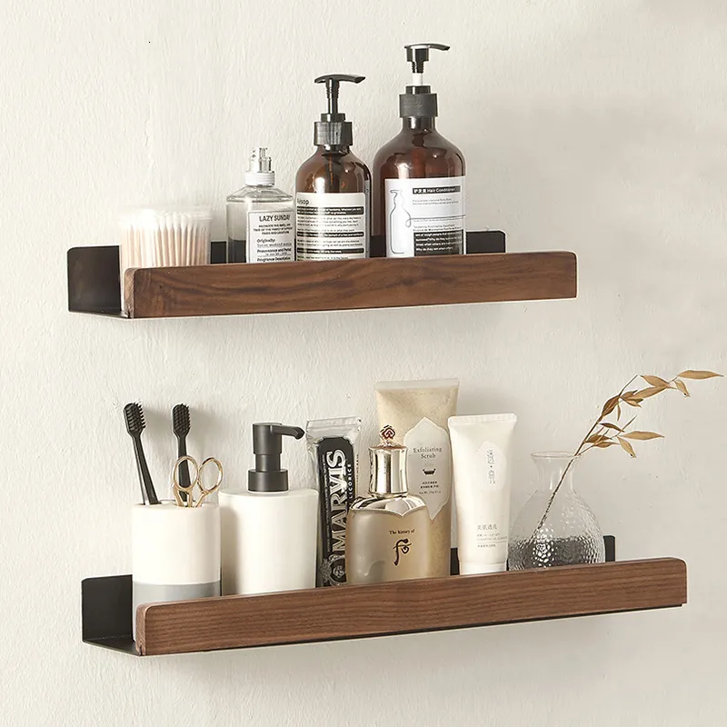 No Drill Bathroom Shelves, Solid Wood Corner Wall Shelf, Shower Storage ...