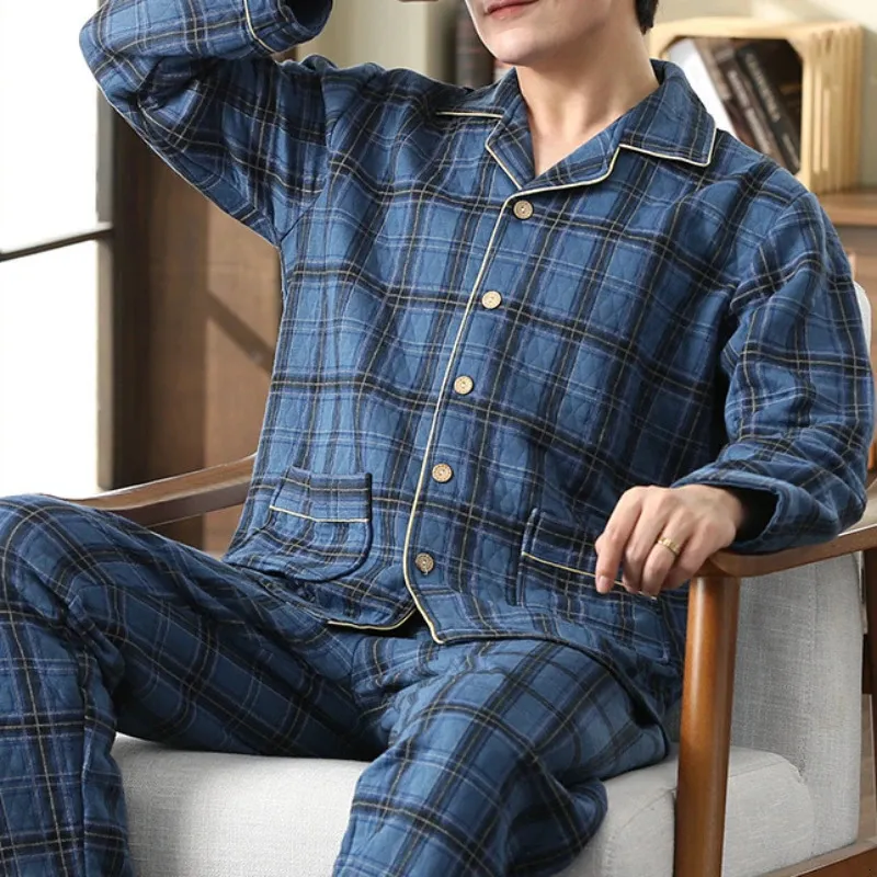Premium Mens Velvet Pajamas - Classic Plaid Quilted Thermal Sleepwear ...