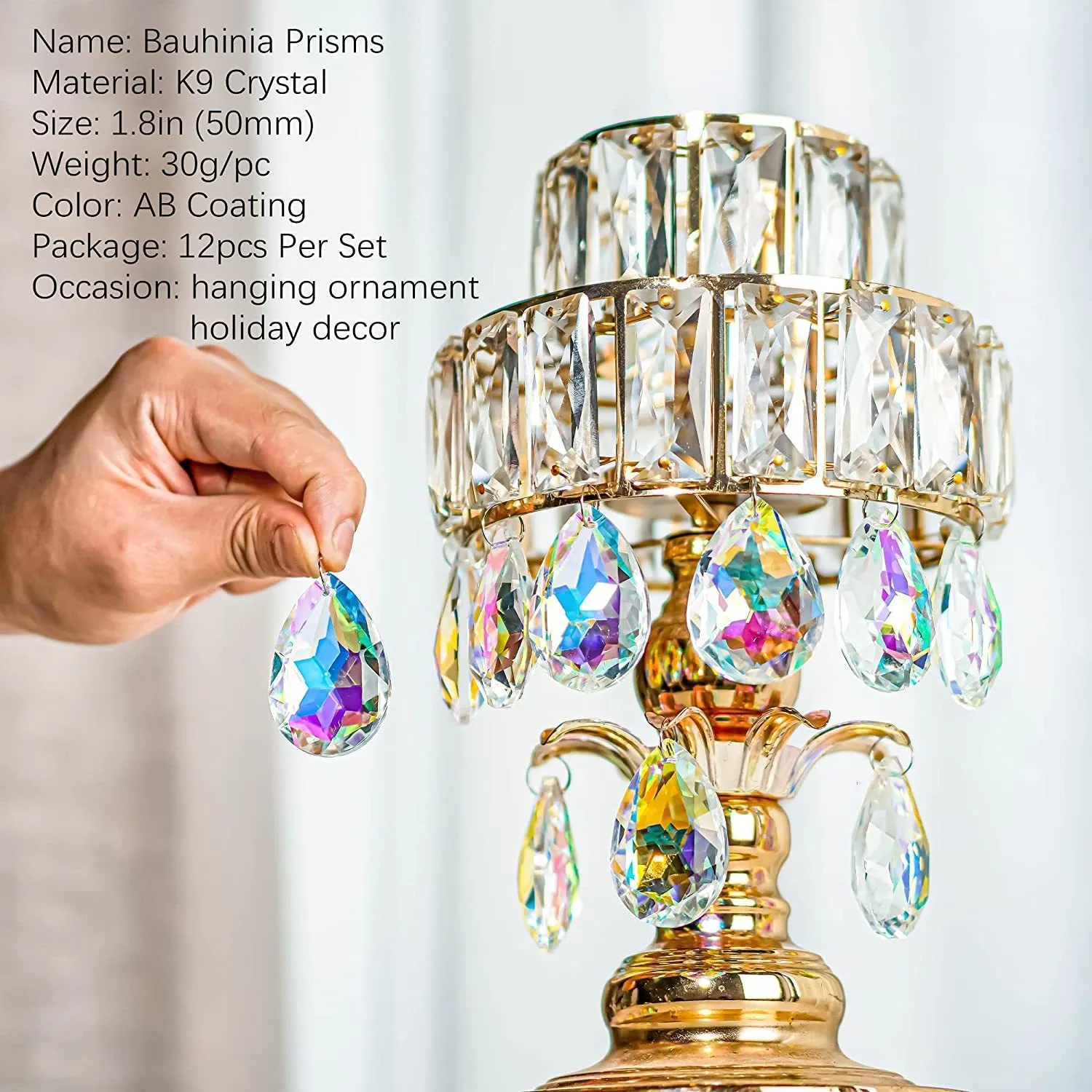 12-Piece Crystal Suncatcher Prism Set - Rainbow Window Hanging, K9 ...