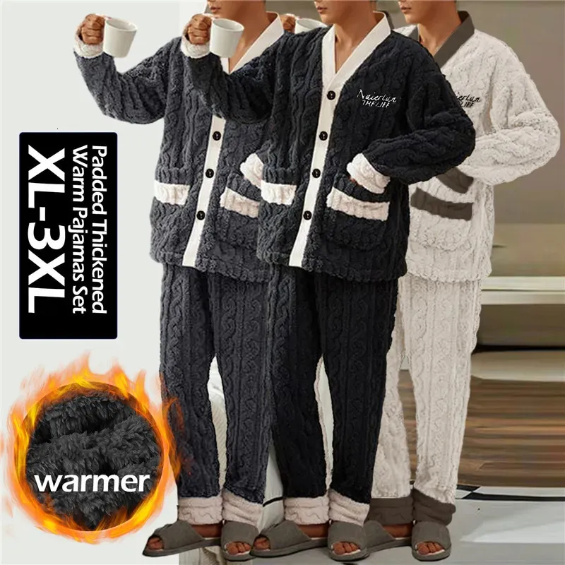 DHgate.com:Mens 2-Piece Winter Pajamas Set: Coral Fleece Long Sleeve ...