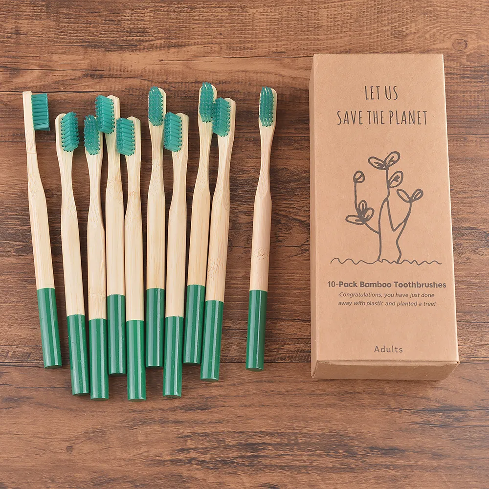 Toothbrush 10 Pack Bamboo Medium Bristles Biodegradable Plastic-Free ...