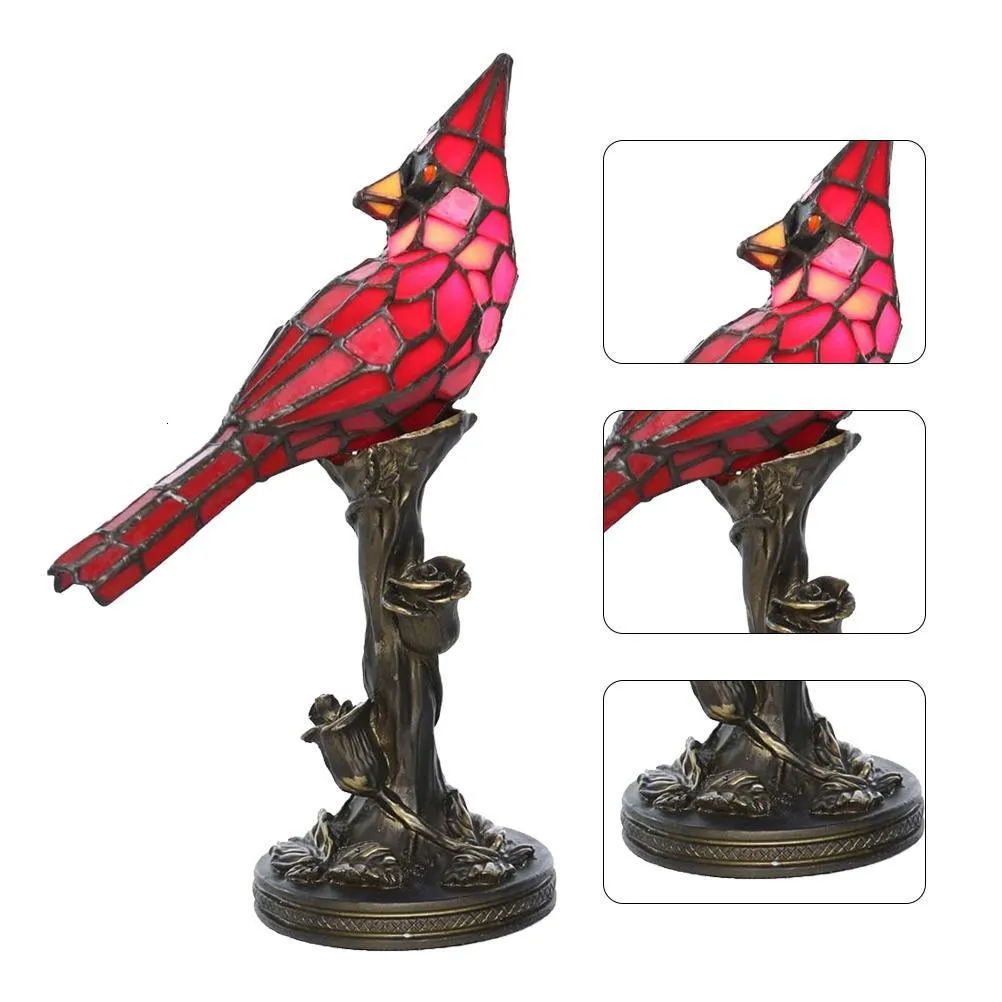 Stained Glass Table Lamp: Cardinal Bird Night Light Decorative Crystal ...