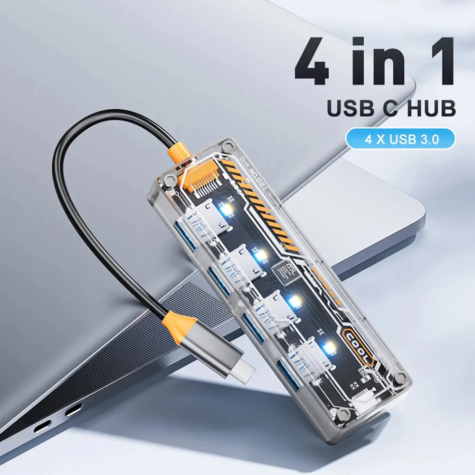 DHgate.com:Transparent USB Type-C Hub: 5-in-1 High-Speed Splitter Box ...