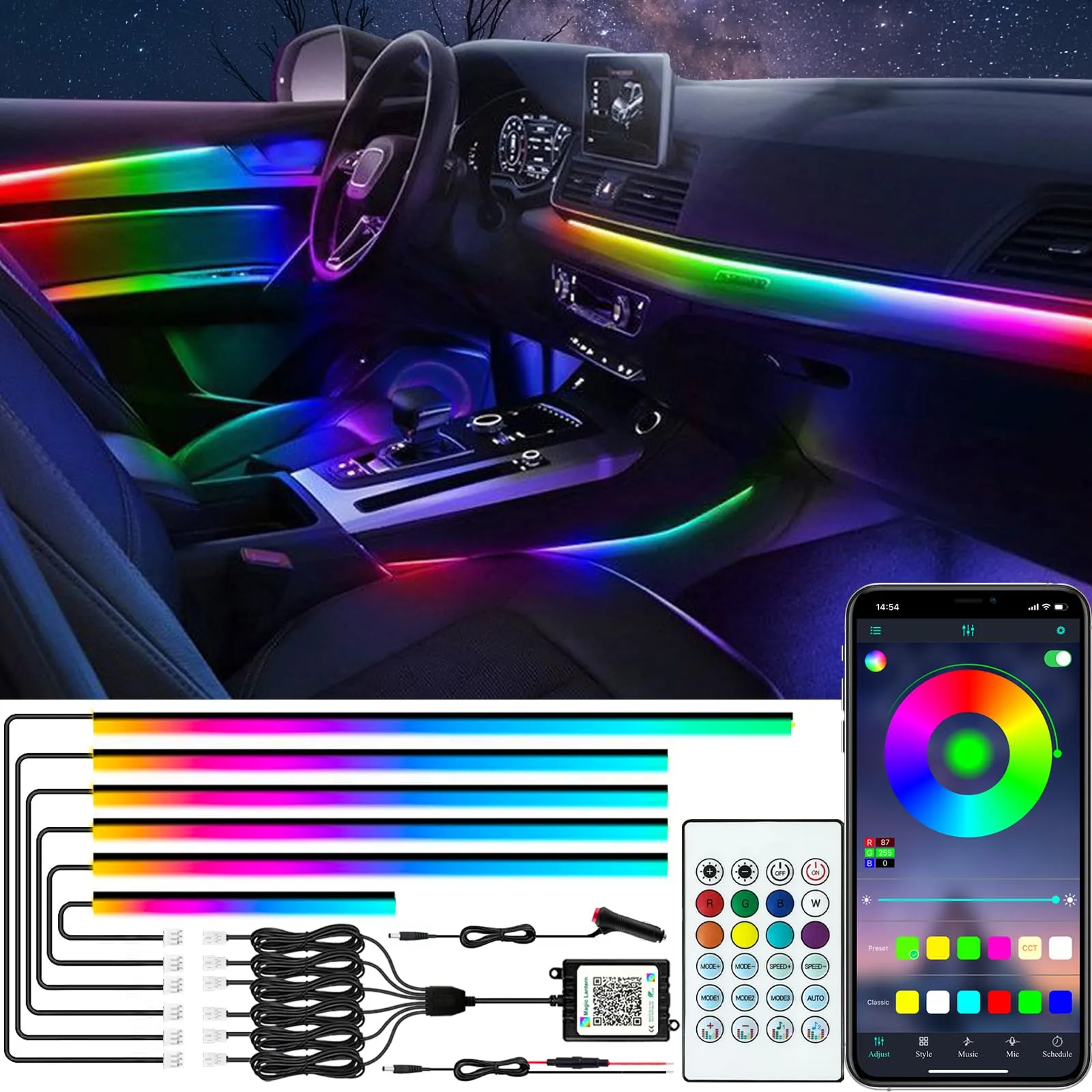 DHgate.com:"Dreamcolor Car Interior LED Lights | Multicolor Music Sync ...