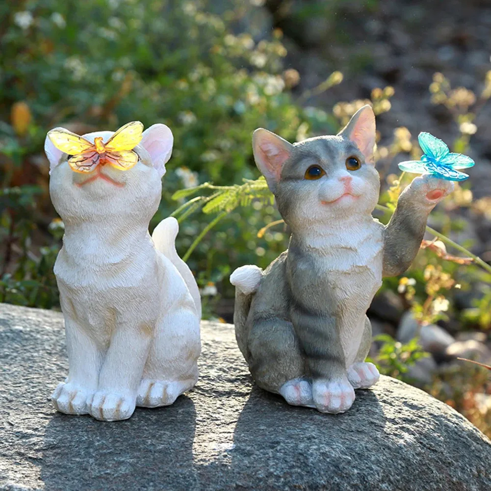 Solar Powered Garden Decorations: Resin Cat Statue With Solar Light ...