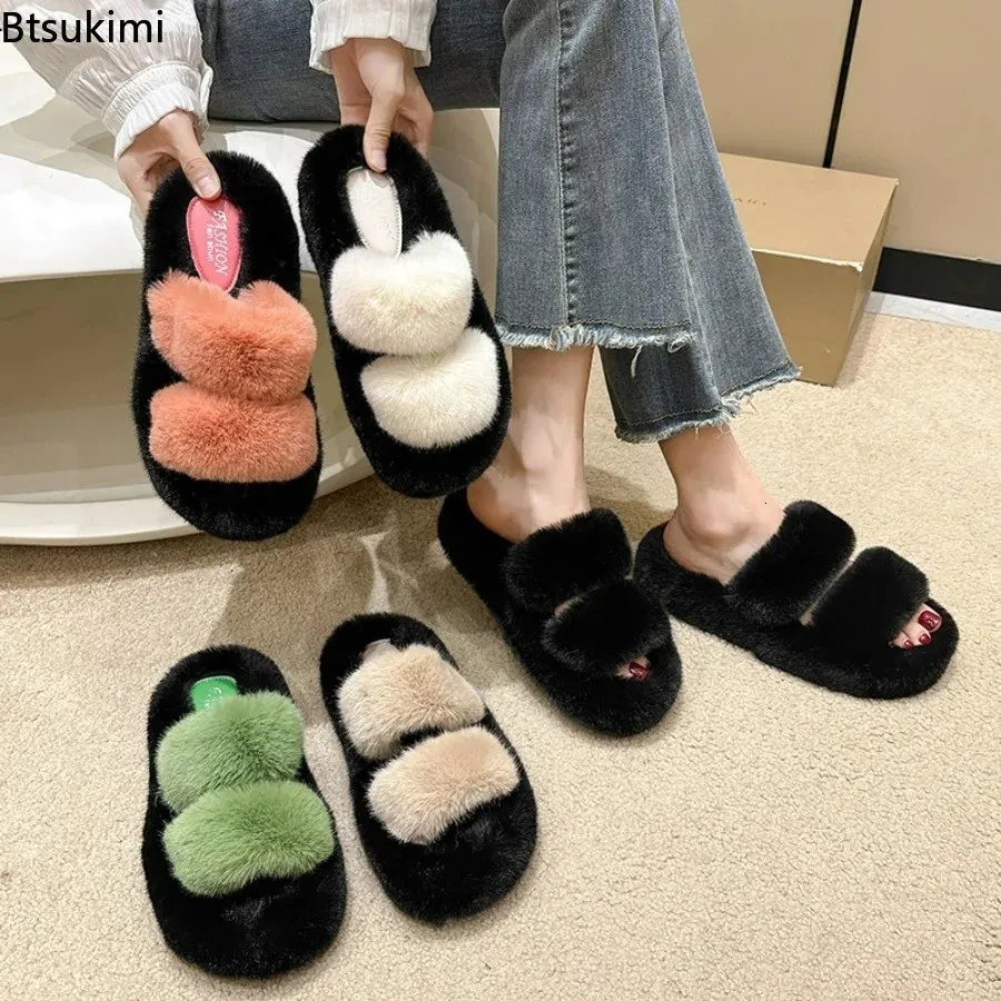 Women's Warm Plush Slippers, Korean Version Thick Bottomed Rabbit Hair ...