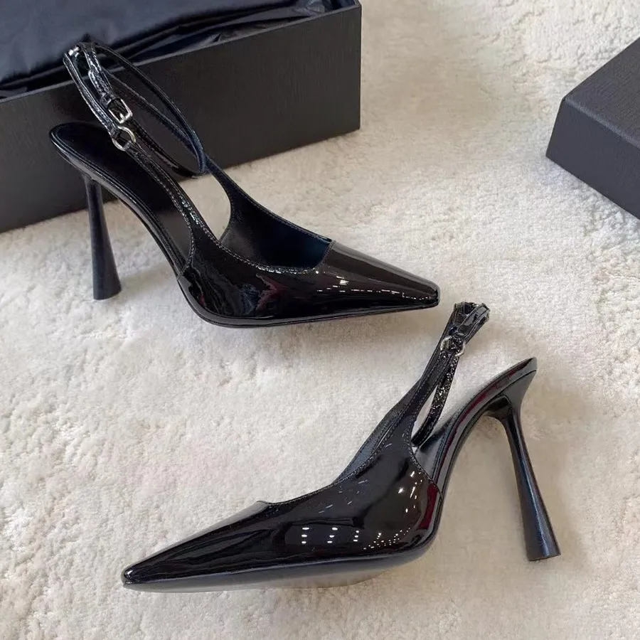 Womens Genuine Leather Slingback Pumps With Pointed Toes, Geometric ...