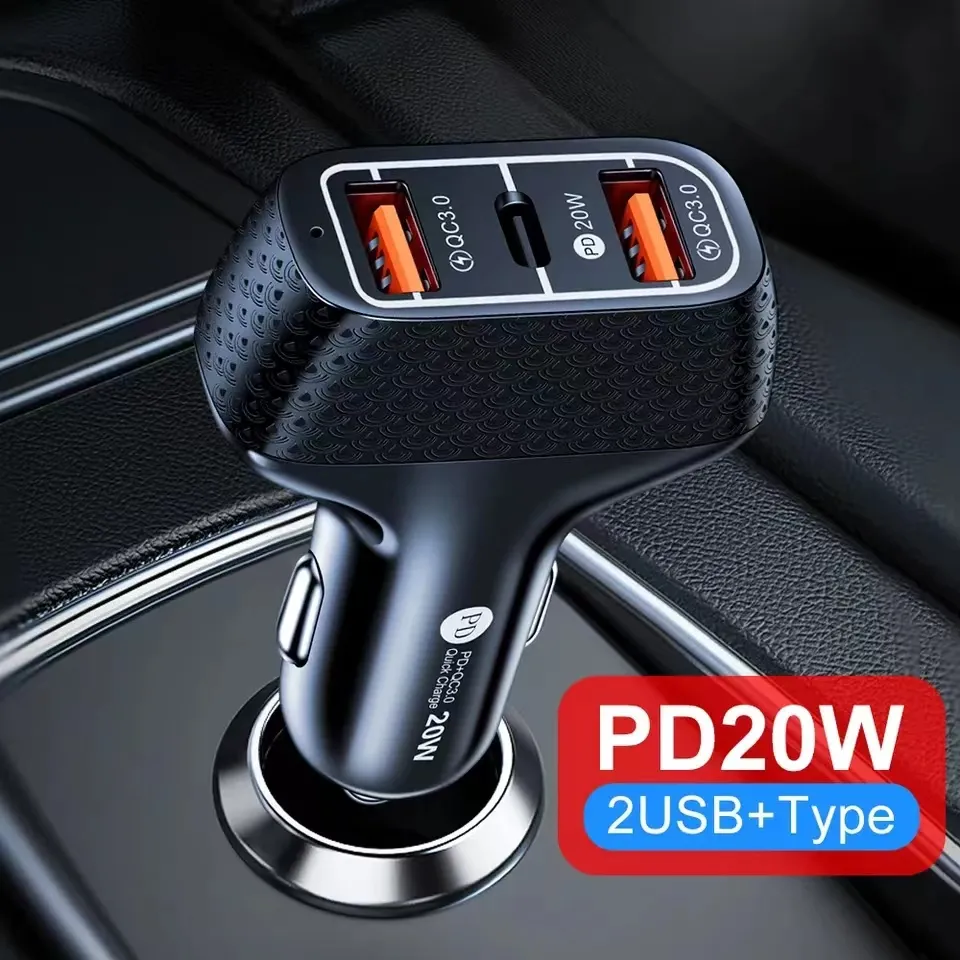 Usb C Auto Charger 3 Port PD 20W Fast Car Charger Usb C/Type C & QC3.0 ...