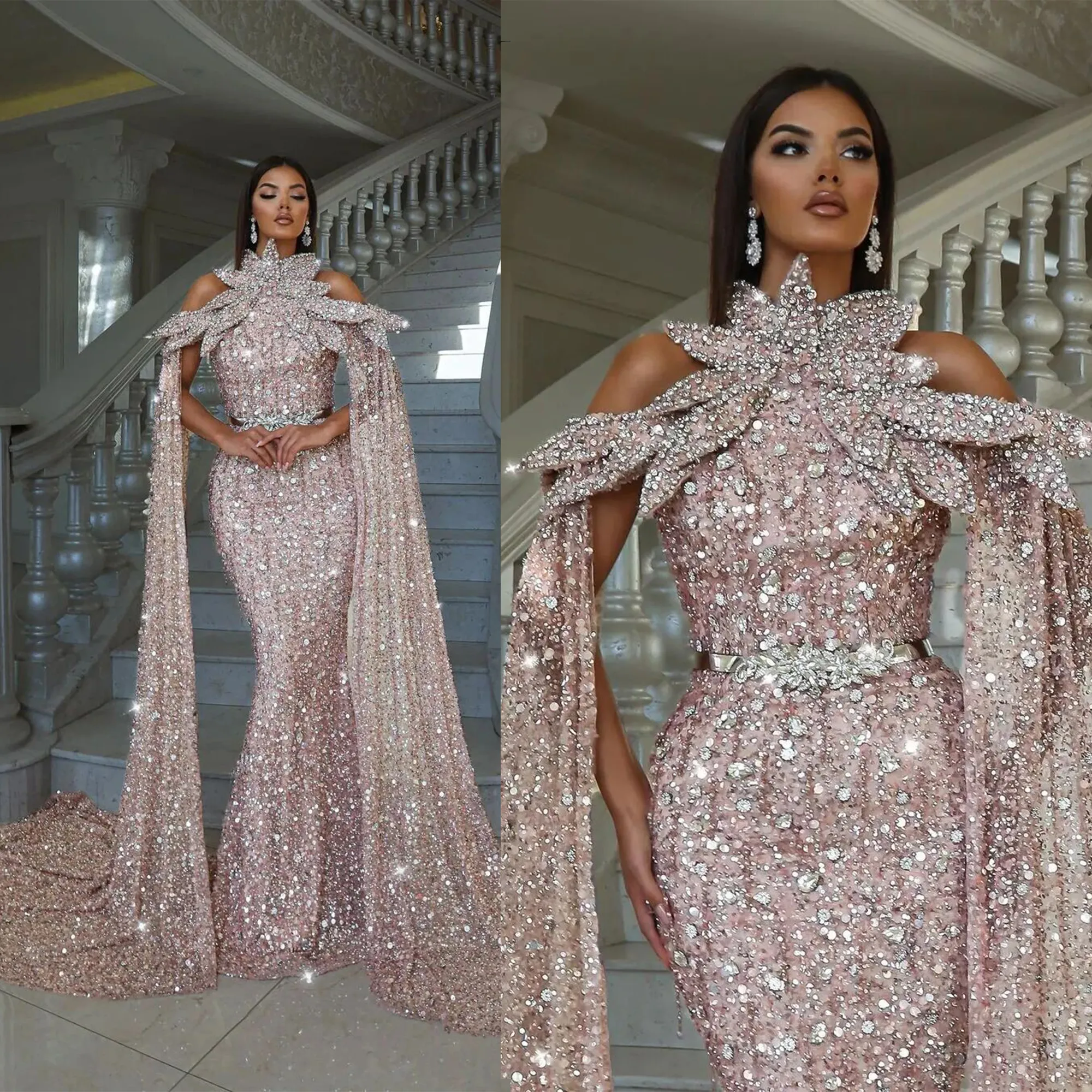 Custom-made Crystal Beaded Mermaid Prom sequin dress...