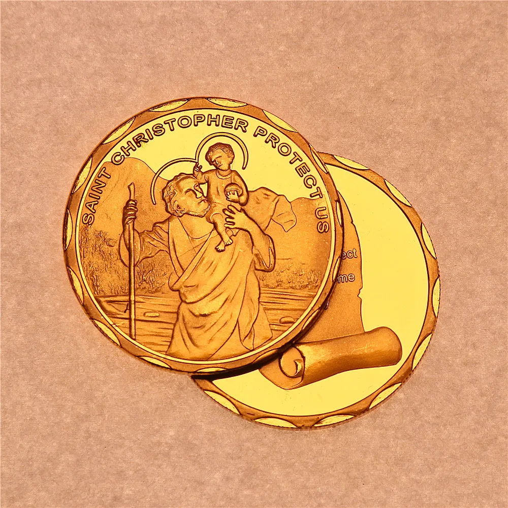 24k Gold Plated St Christopher Protect Us Coin Token Medal for Luck and ...