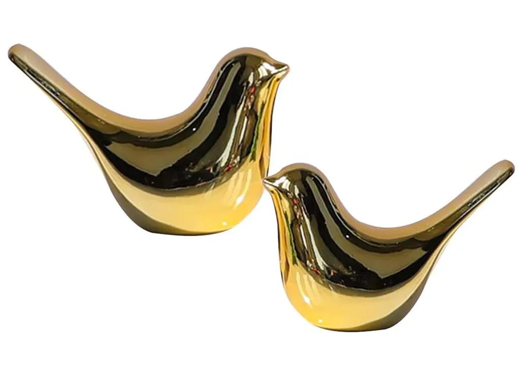 Golden Bird Figurines - Elegant Ceramic Bird Statues, Modern Animal ...