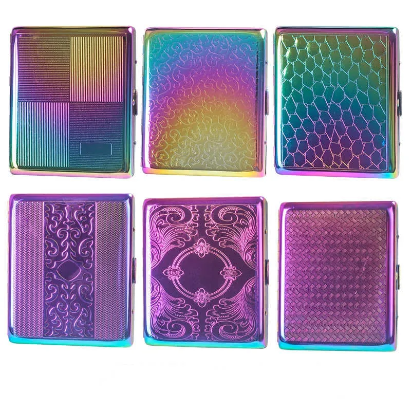 Portable Gradient Rainbow Cigarette Box Plating Embossing Metal Smoking ...