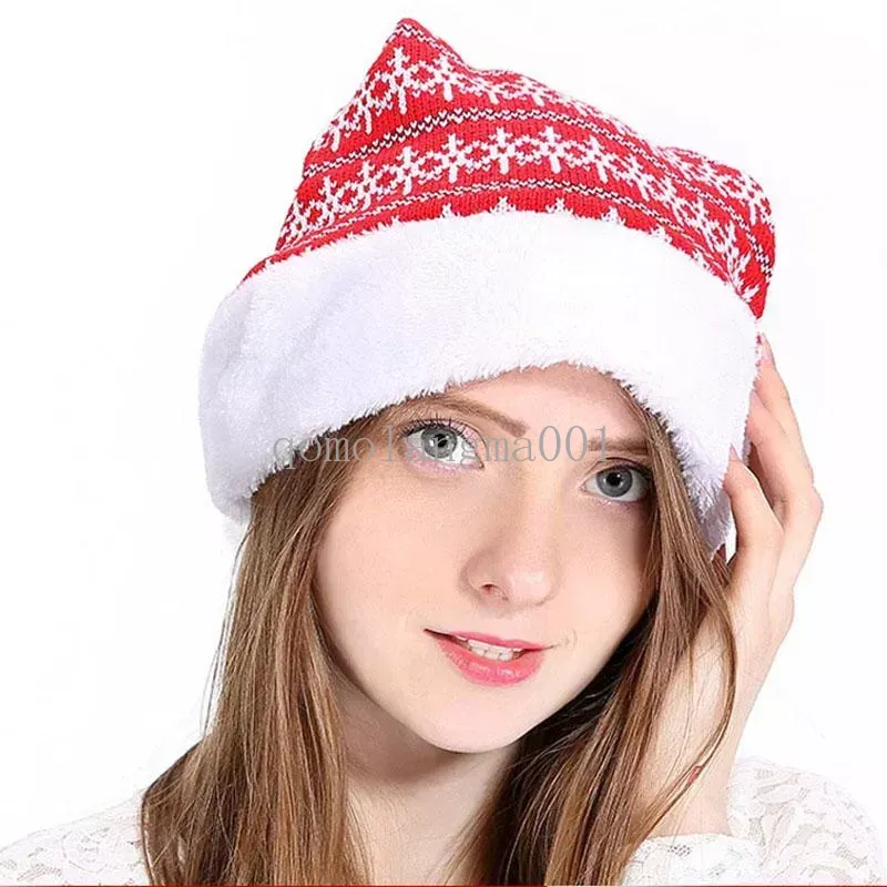 Hand Knitted Christmas Hats For Adults Festive Snowflake Fawn Wool ...