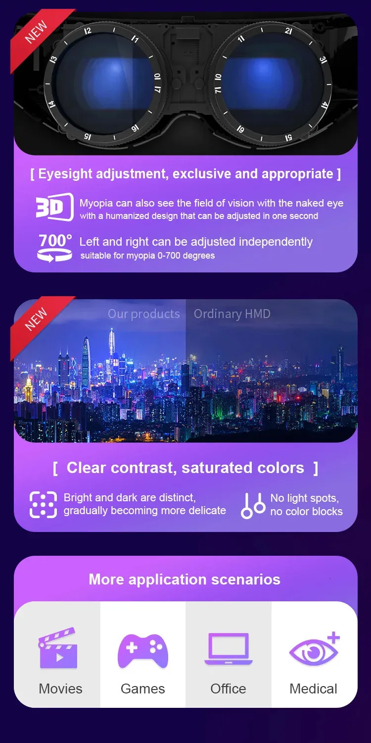 3D Glasses Virtual Reality Headset Stereo Cinema Eyewear Android ...