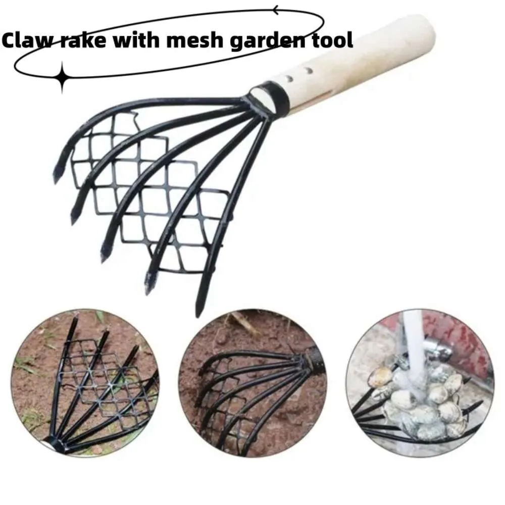 Multipurpose 5 Claw Clam Rake With Net, Pitchfork, And Barrettine Wood ...