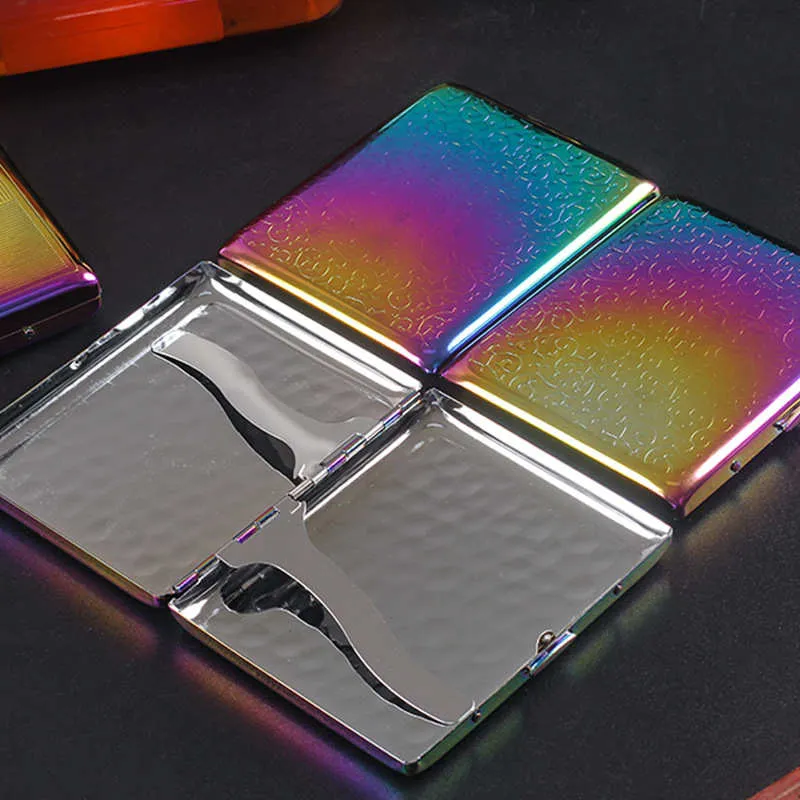 Portable Gradient Rainbow Cigarette Box Plating Embossing Metal Smoking ...
