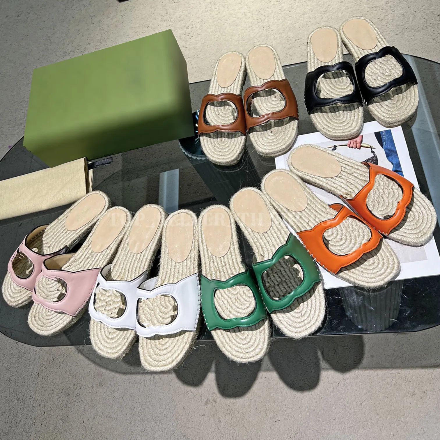 Brown Leather Interlocking Cut Out Slide Woven Sandals For Women ...