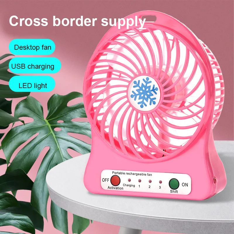 USB Desk Fan Student Rechargeable Mini Fan Snowflake Fan Night Light ...