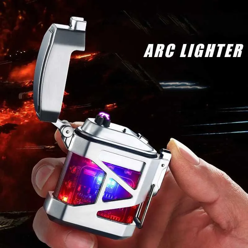 DHgate.com:Cyberpunk Transparent LED Windproof Lighter, Double Arc USB ...