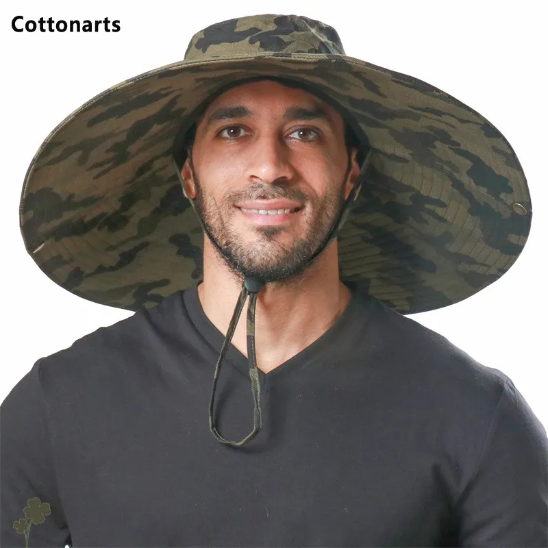 Breathable 100% Cotton Camouflage Army Green Bucket Hat With Wide Brim ...