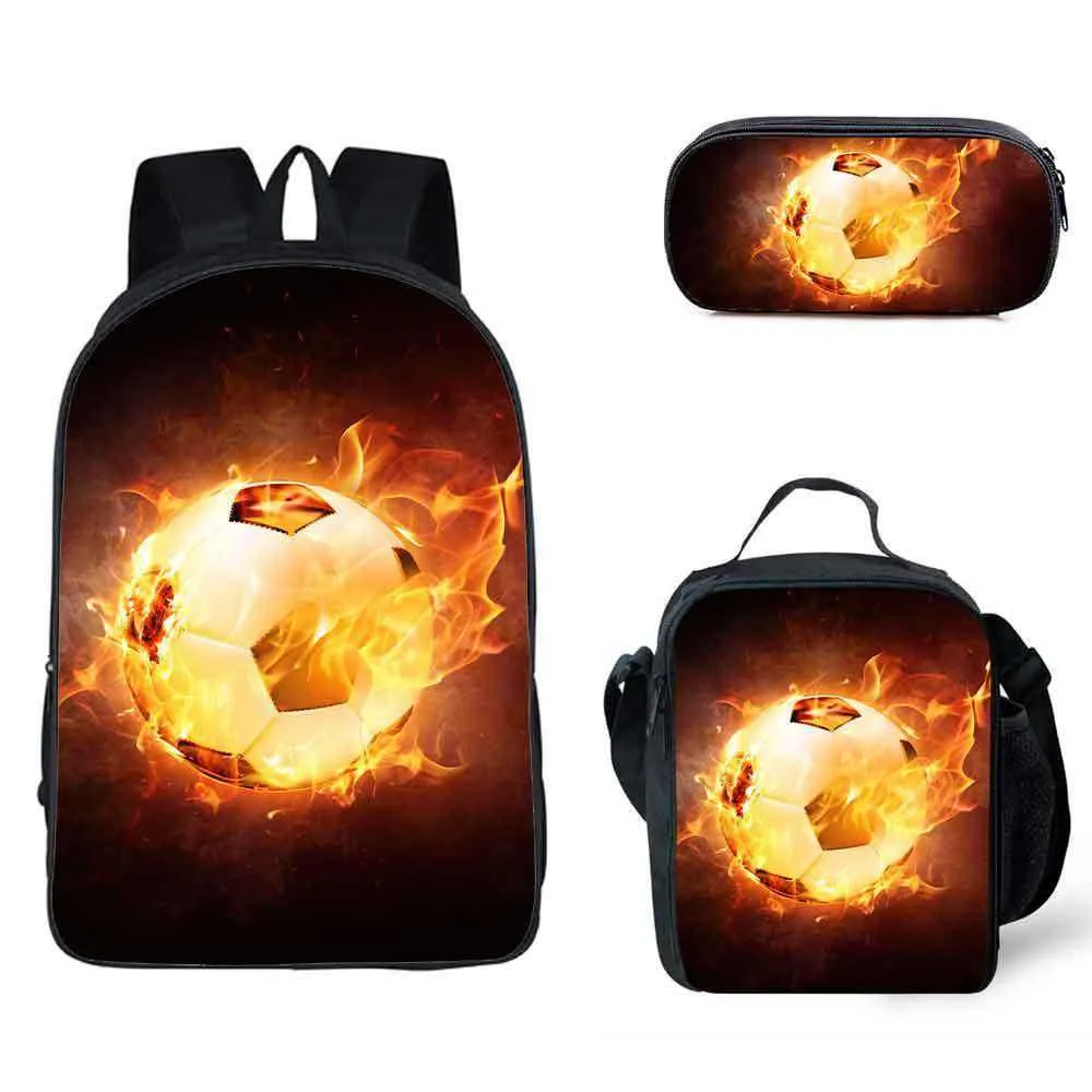 17 Football Printed Student Soccer Backpack Set With Pen And Meal Bag ...