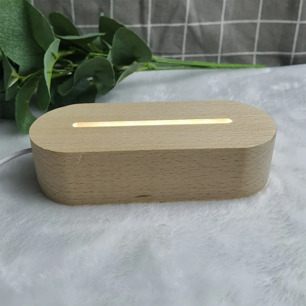 Handmade Resin Art Crystal LED Light Display Base Wooden 3D Night Light ...