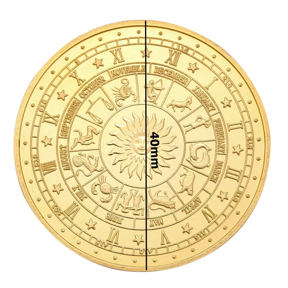 12 Constellations Gold Plated Physical Commemorative Coin Collectible ...