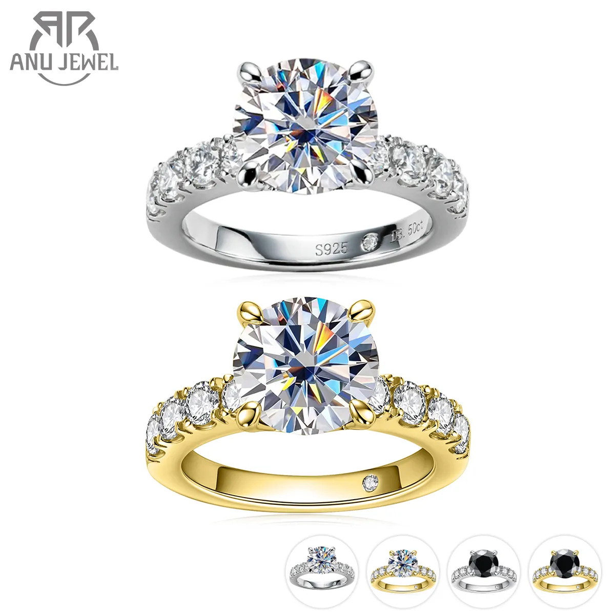 Solitaire Ring: AnuJewel 4.3cttw D Color Engagement Ring, 925 Sterling ...