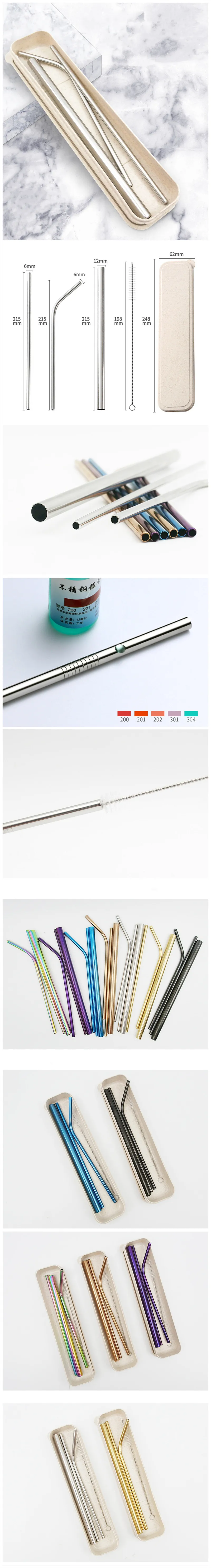 Food Grade 18 8 Stainless Steel Reusable Glass Straws Set Box Packing ...