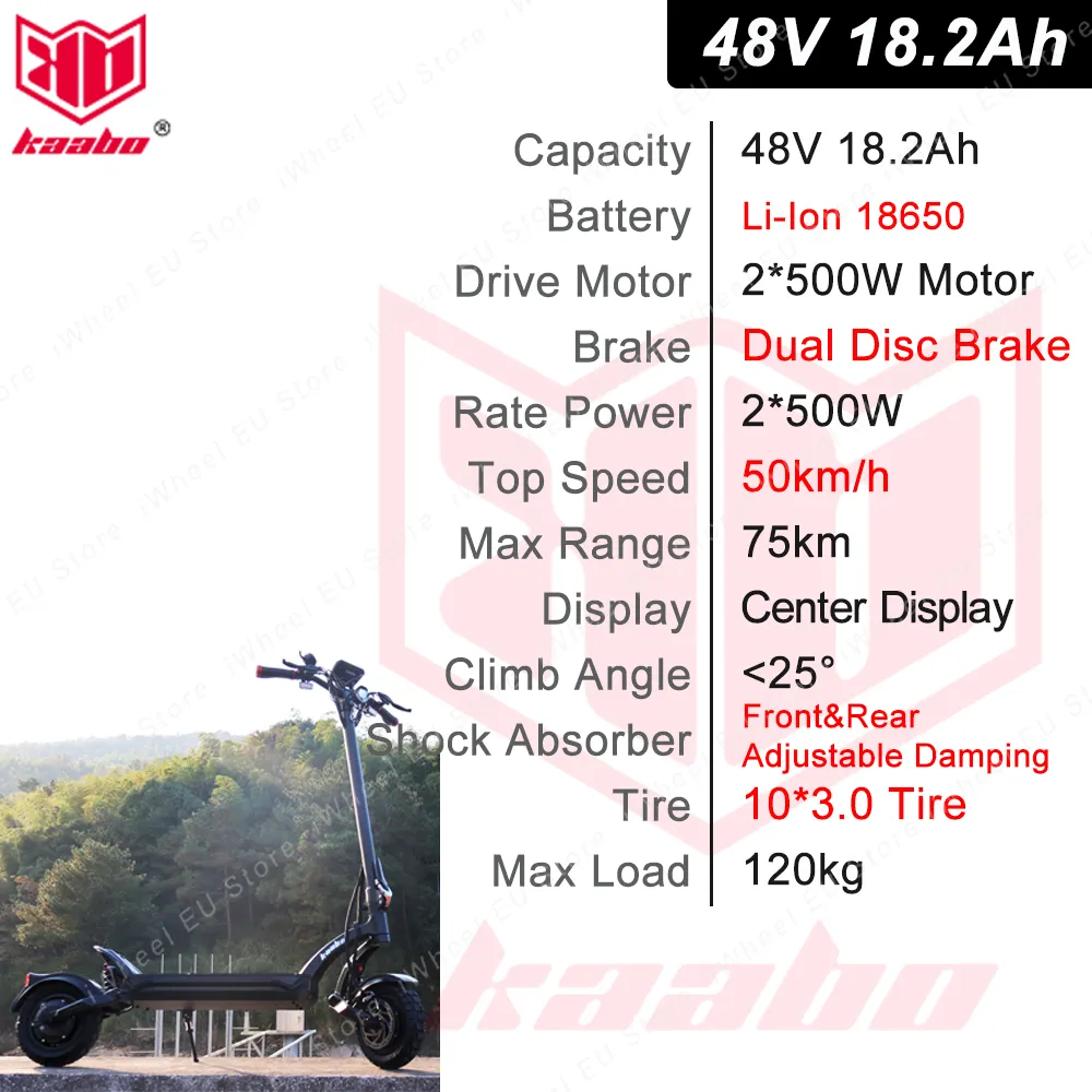 Kaabo Mantis X Plus Electric Scooter With 48V 18.2Ah Battery, Mid ...