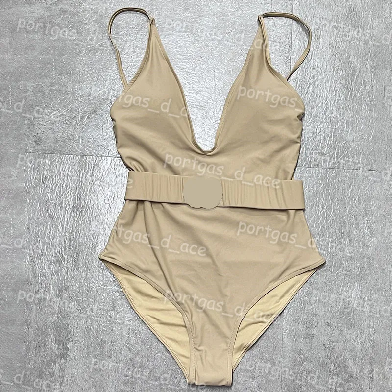 Elegant Deep V Neck One Piece Swimsuit For Women Padded Belted Designer ...