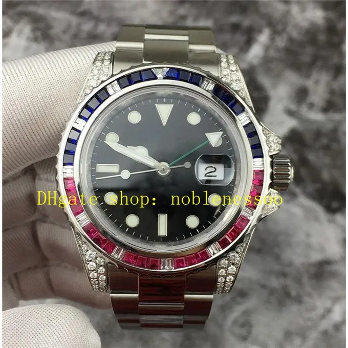 Mens Diamond Watch 3 Models, 40mm Black Bial With Blue, Red, Yellow ...