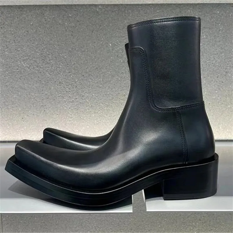 Black Men's Boots Zipper Square Toe Man Ankle... From Coolfashionshoes ...