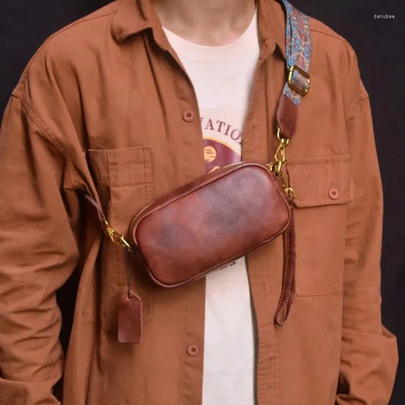 DHgate.com:Authentic Vintage Cowhide Leather Chest Bag Unisex Business ...
