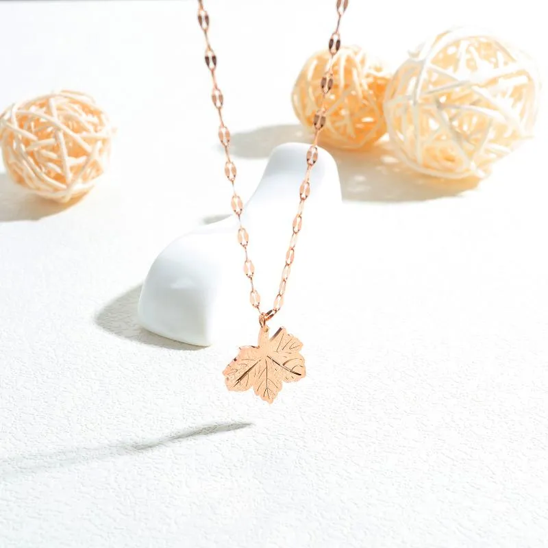 Rose Gold Necklace for Women Dainty Canadian Maple Leaf Pendant in Stainless Steel