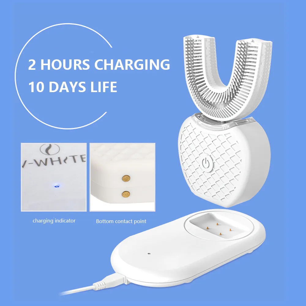 Toothbrush 360° Automatic Sonic Electric Toothbrush U Shaped 4 Modes ...