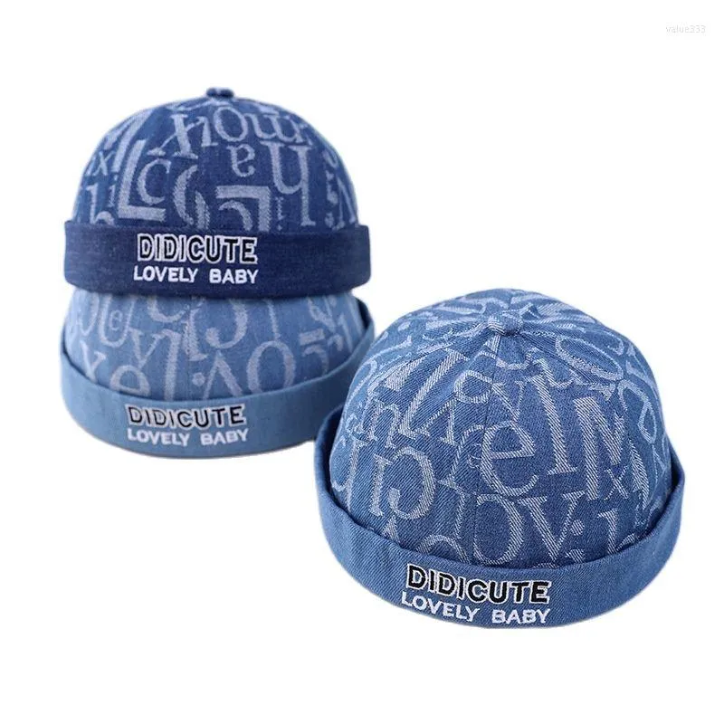 Denim Beret Doit Boy Docker Cap Brimless Denim Beanie Hat With Retro ...