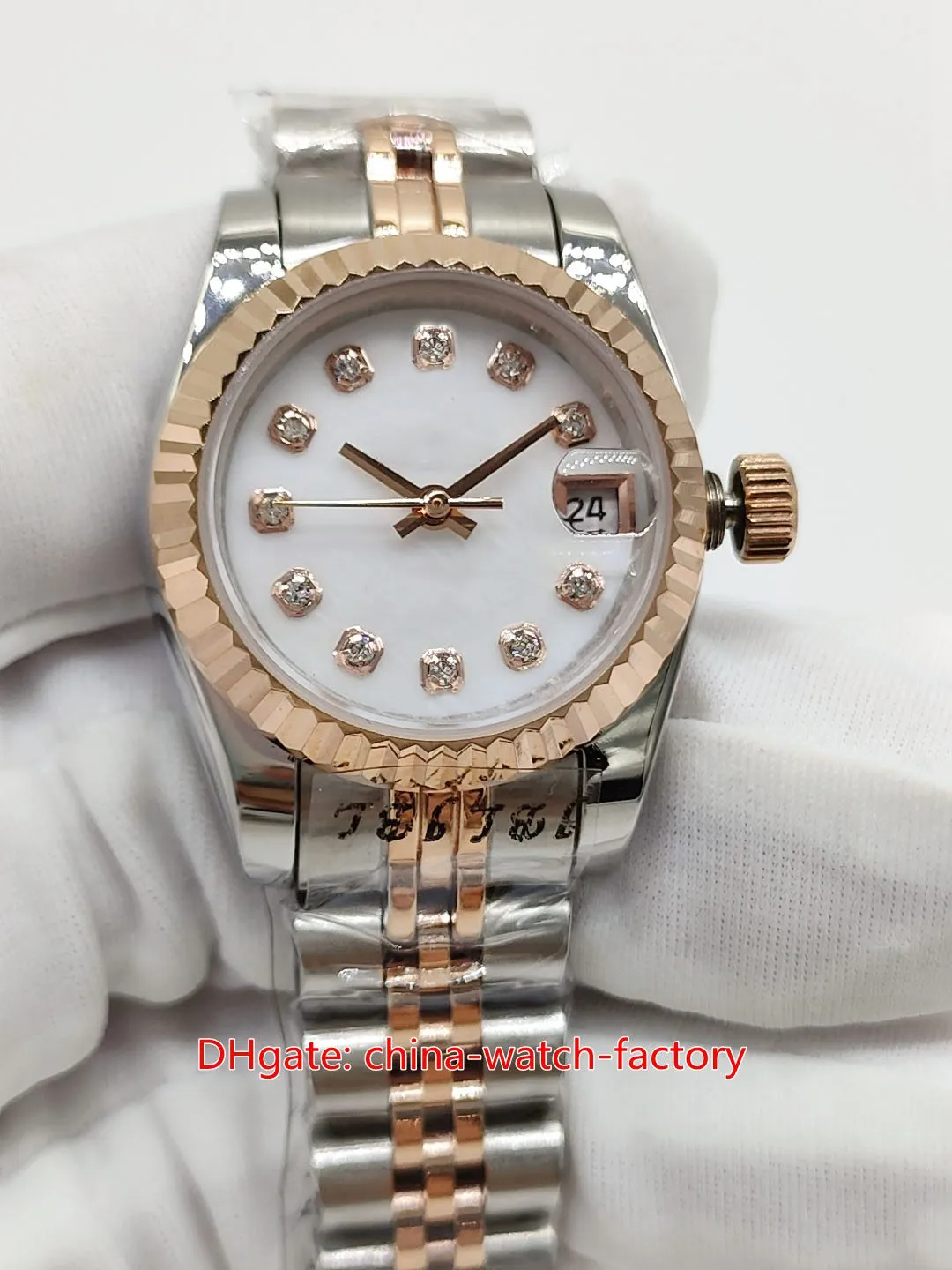 Ladies Watch 26mm Diamond Dial Sapphire Glass Automatic Mechanical 18k ...