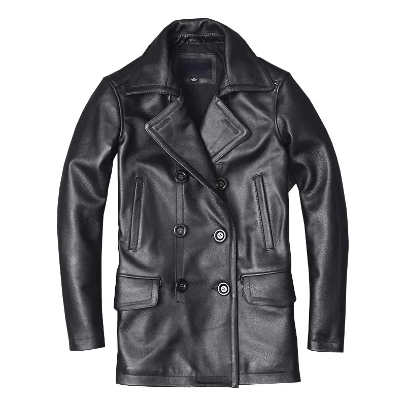 Men's Faux Fur Genuine Leather Jacket, Male Cowhide Overcoat, Autumn ...