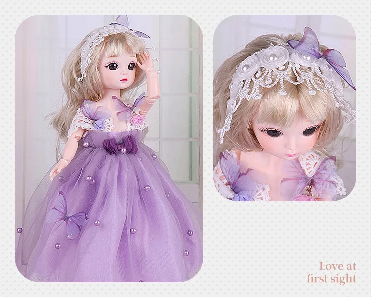 Dolls 1/6 30cm Bjd Doll Girl Diy Dress Up Princess Toy With 3d ...