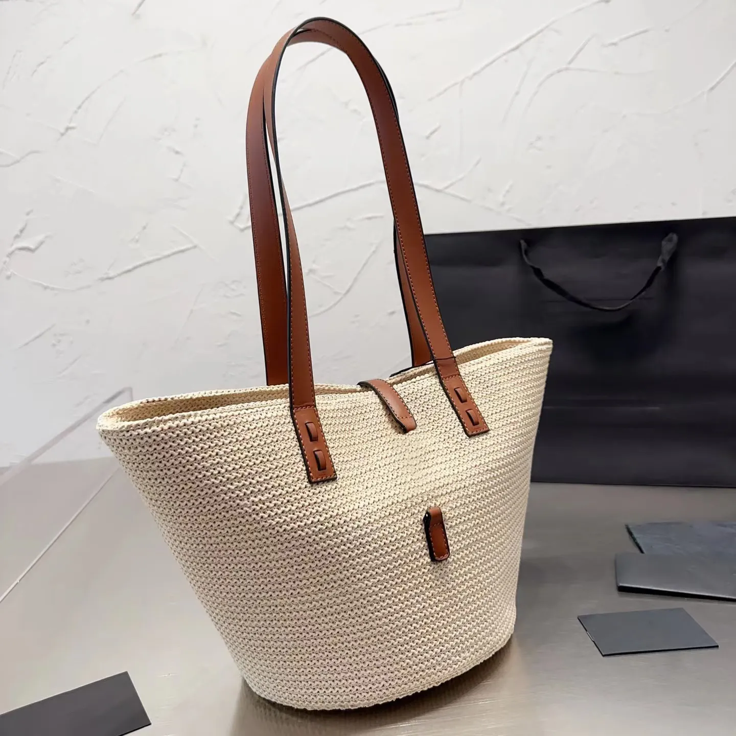 Luxury Rive Gauche Raffia Straw Weave Tote Bag With Top Handle Designer ...