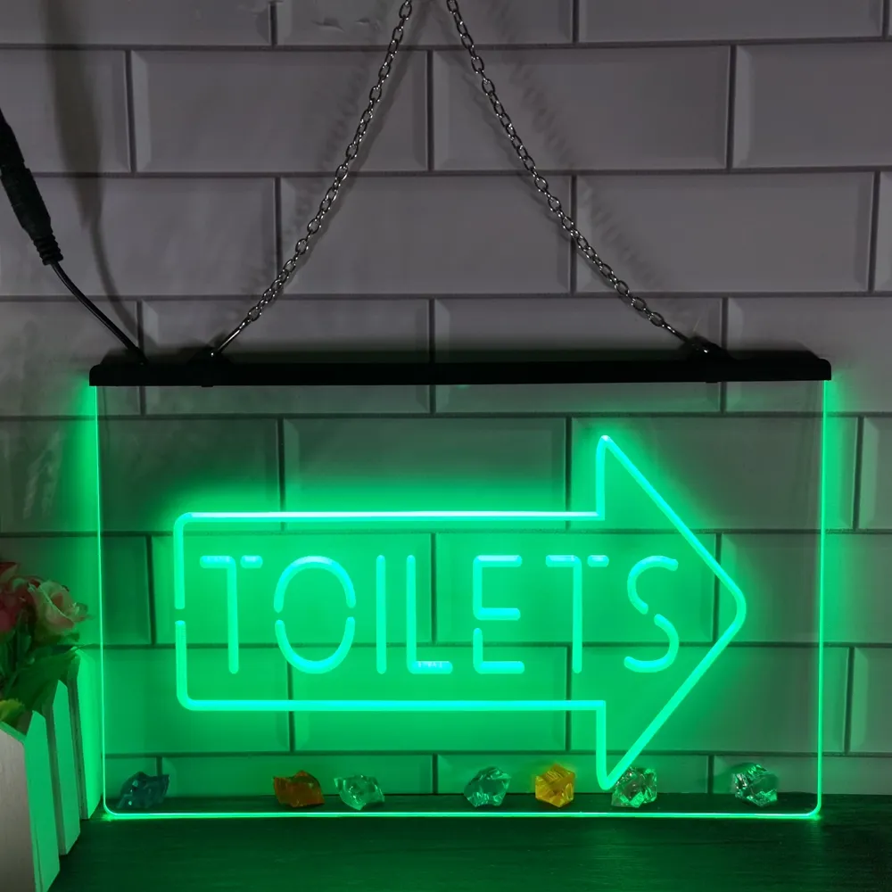Toilets Arrow Washroom Restroom Neon Sign LED Wall Light Wall Decor ...