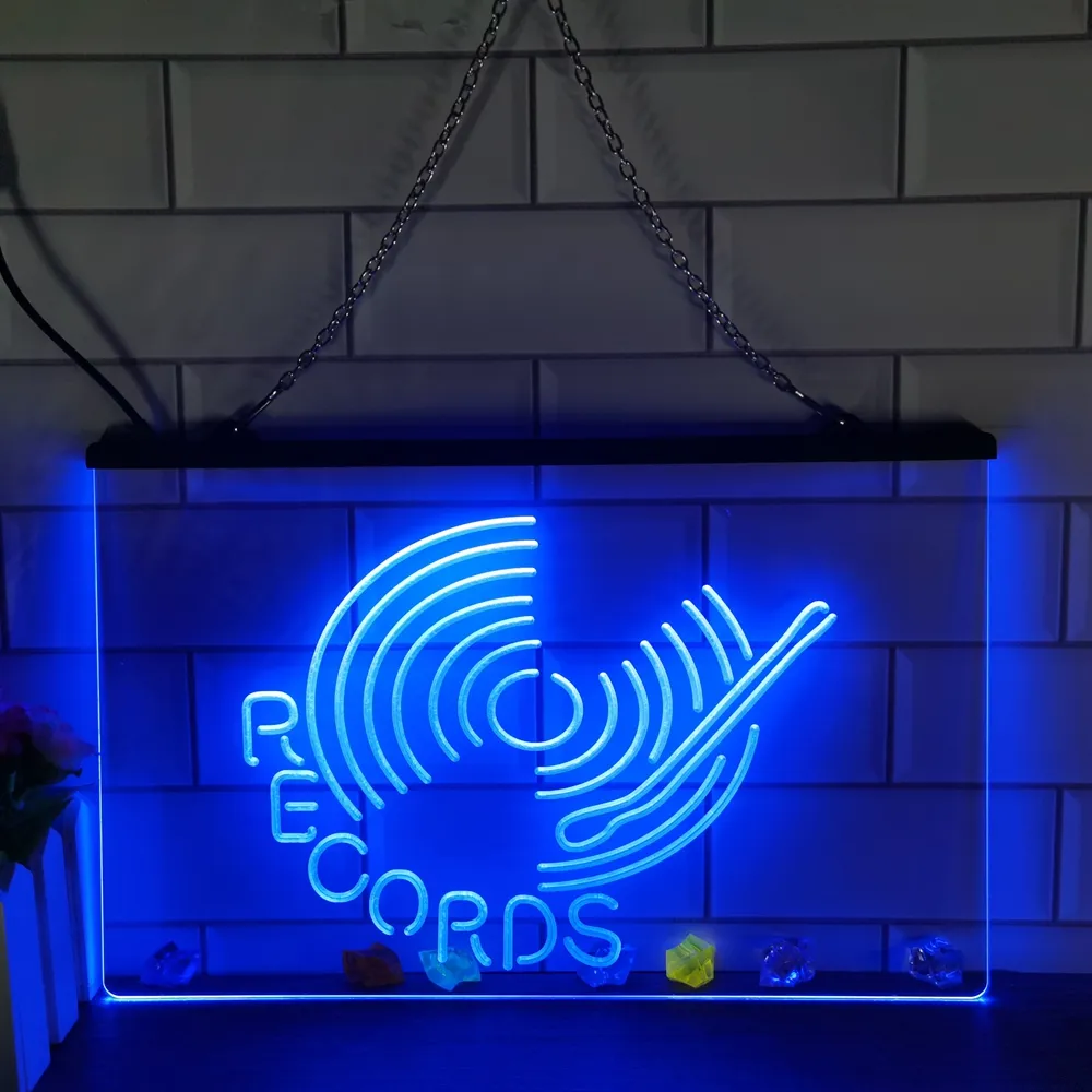 Records Turntable DJ Bar Neon Sign LED Wall Light Wall Decor Light Up ...