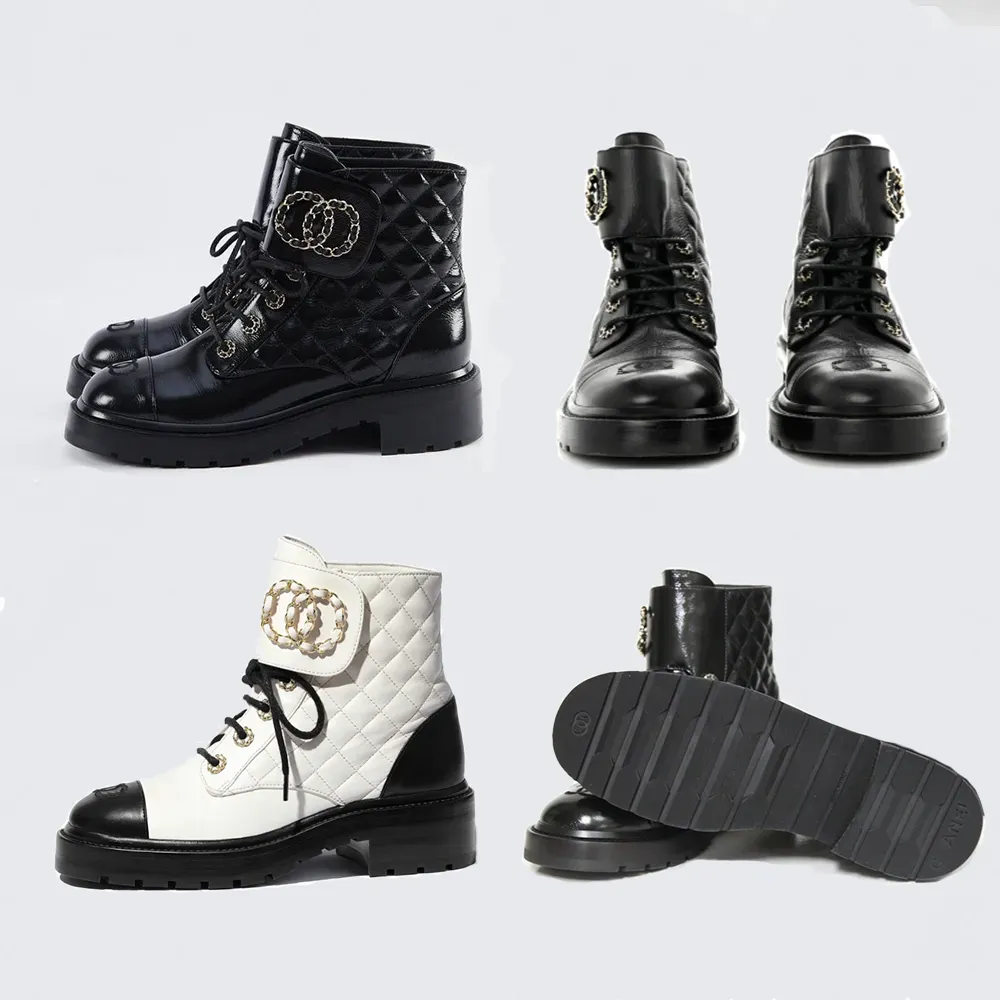Luxury Womens Rhombus Leather Ankle Boots With Platform Black/Black ...