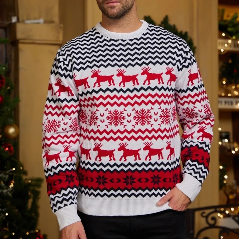 Holiday Knit Sweater with Snowflake and Elk Patterns for Men and Women ...