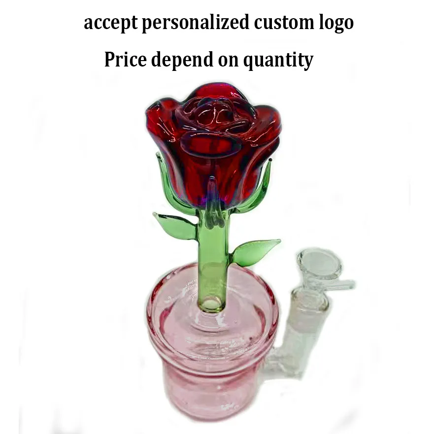 Elegant Red Rose Design Glass Water Pipe Thick, Durable Herb Smoking ...