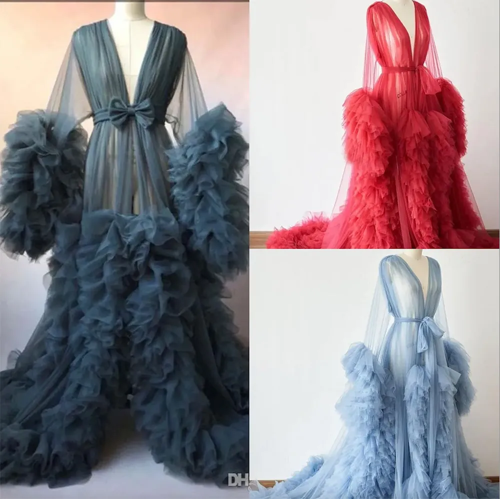 DHgate.com:Sheer Ruffled Tulle Long-Sleeve Kimono Robe for Women ...