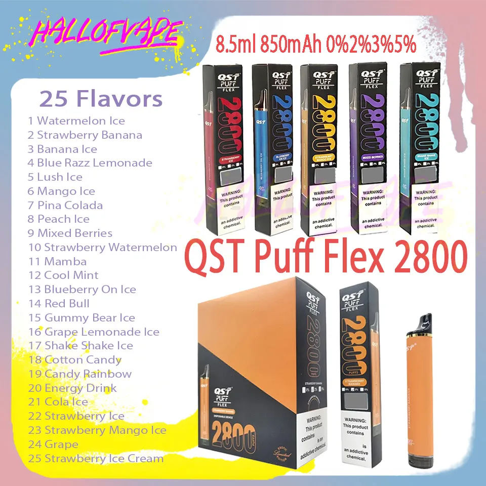 Original QST Puff Flex 2800 Puff E Cigarettes 8.5ml Mesh Coil 0% 2% 3% ...
